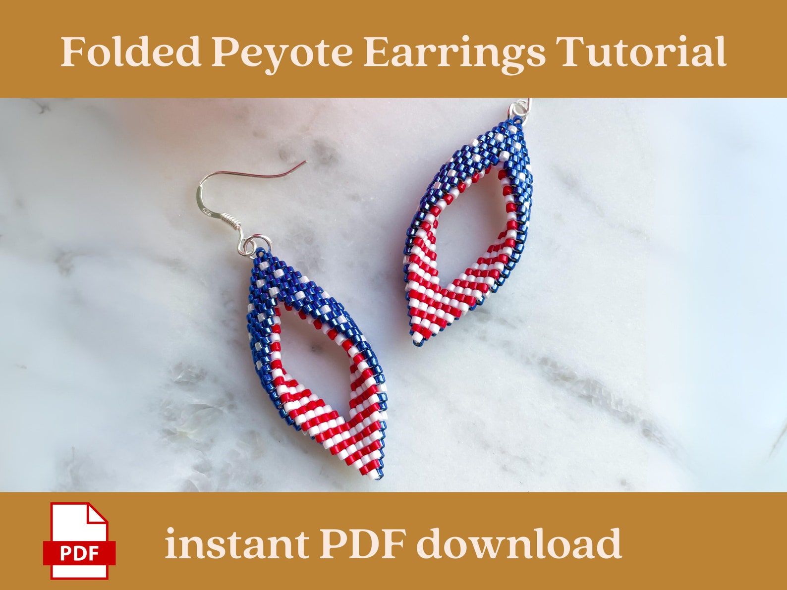 Folded Peyote Stars and Stripes Earrings Tutorial, American Flag Beaded ...