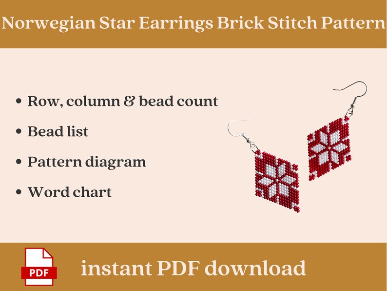 Norwegian Star Brick Stitch Earrings Pattern, Nordic Star, Diamond ...