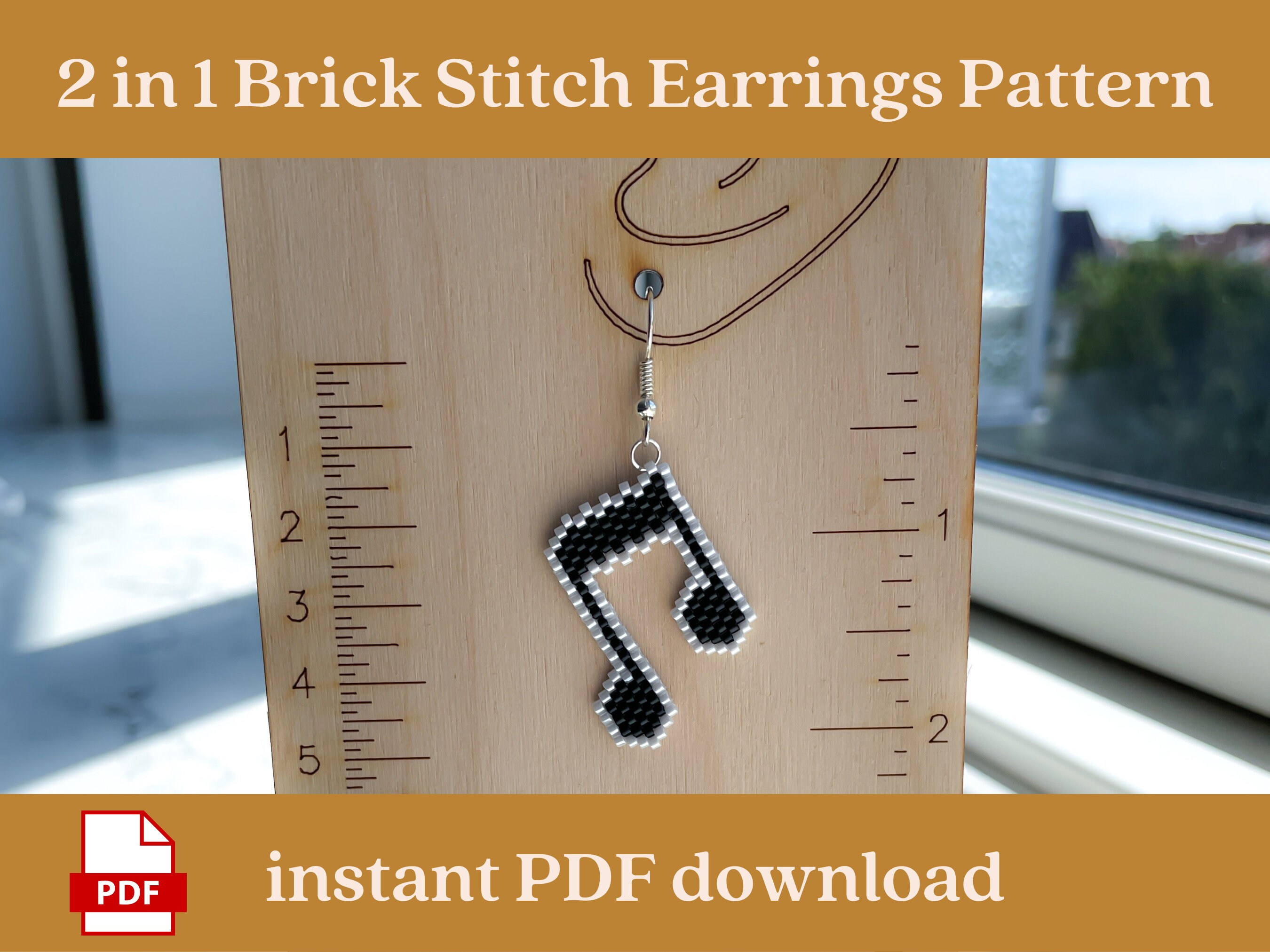 Music Note & Treble Clef Earrings Pattern, Brick Stitch PDF Beading ...