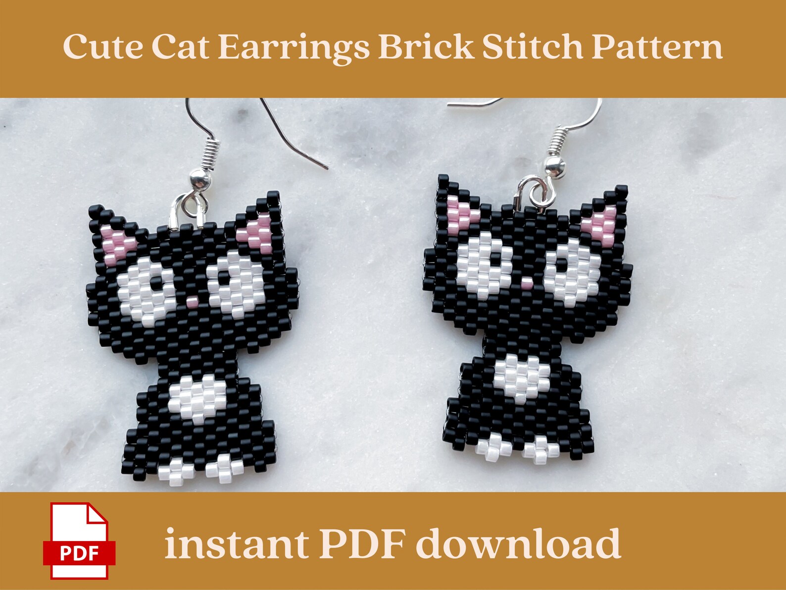 Cute Cat Brick Stitch Earrings Pattern, Tuxedo Cat Beading Pattern ...