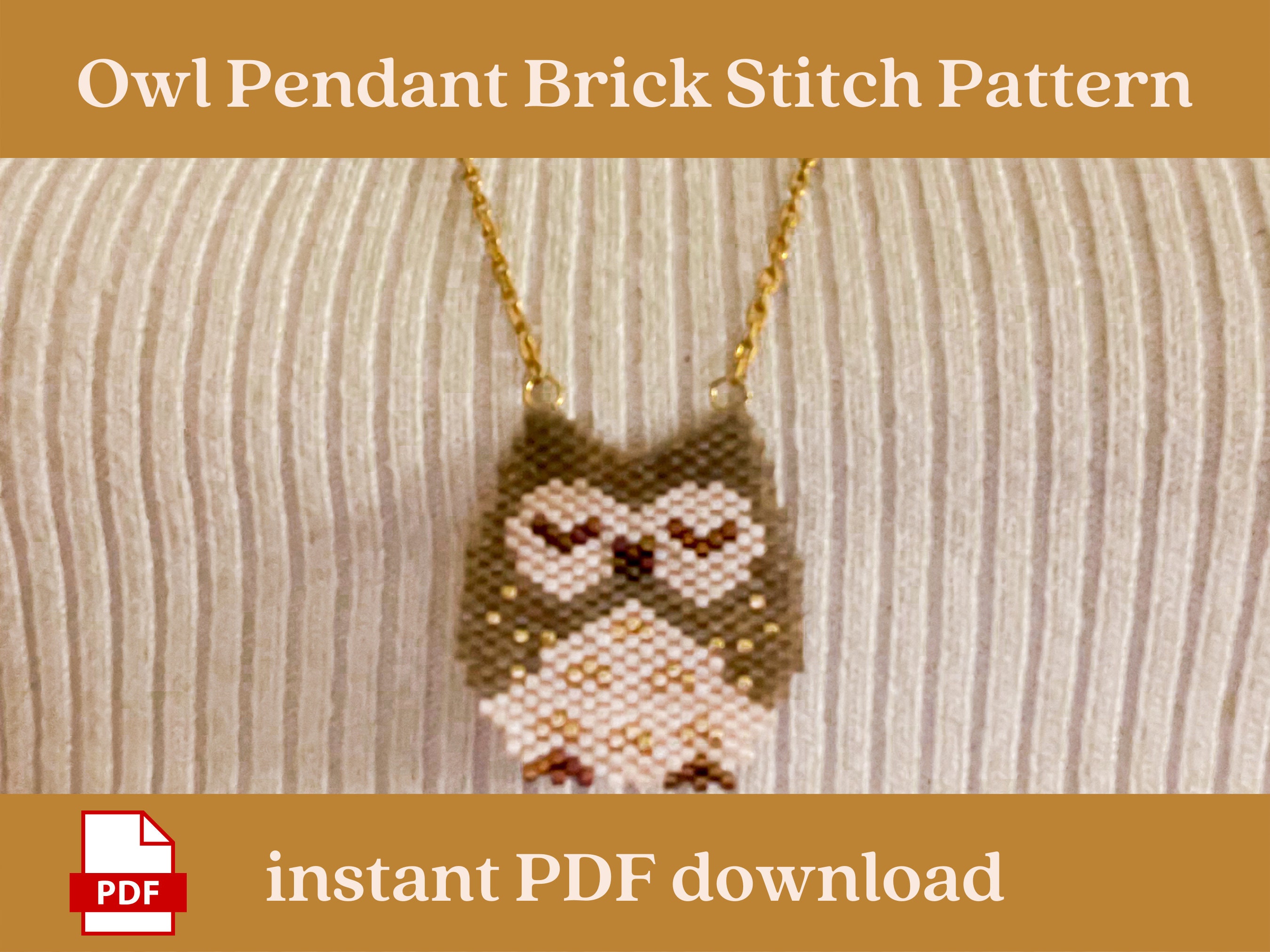 Owl Beaded Pendant Pattern, Brick Stitch Pattern, Owl Necklace Beading ...