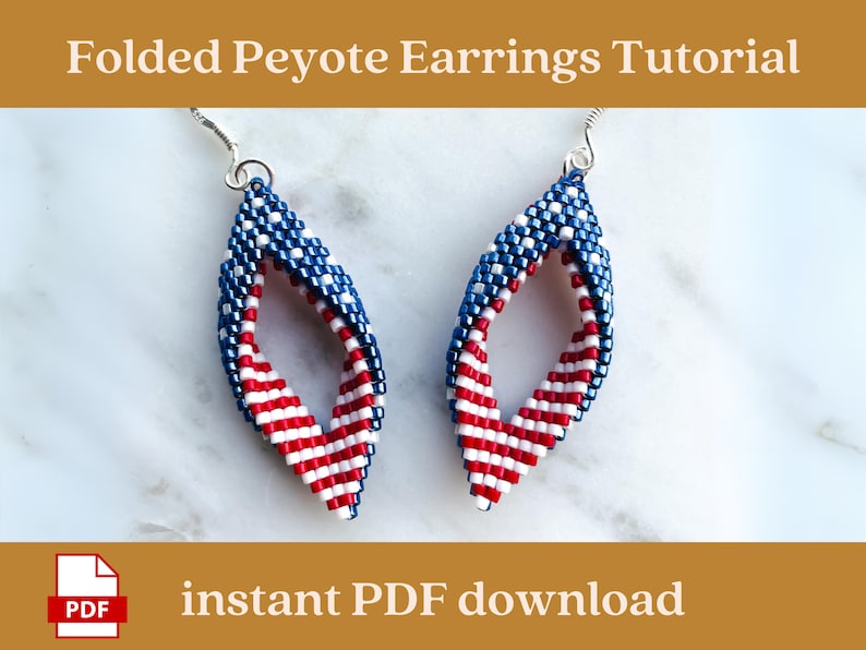 Folded Peyote Stars and Stripes Earrings Tutorial, American Flag Beaded ...