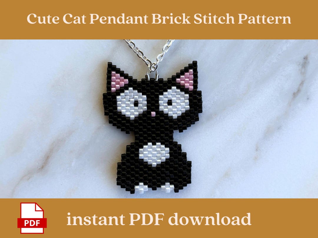 Cute Cat Brick Stitch Pendant Pattern, Tuxedo Cat Beading Pattern ...