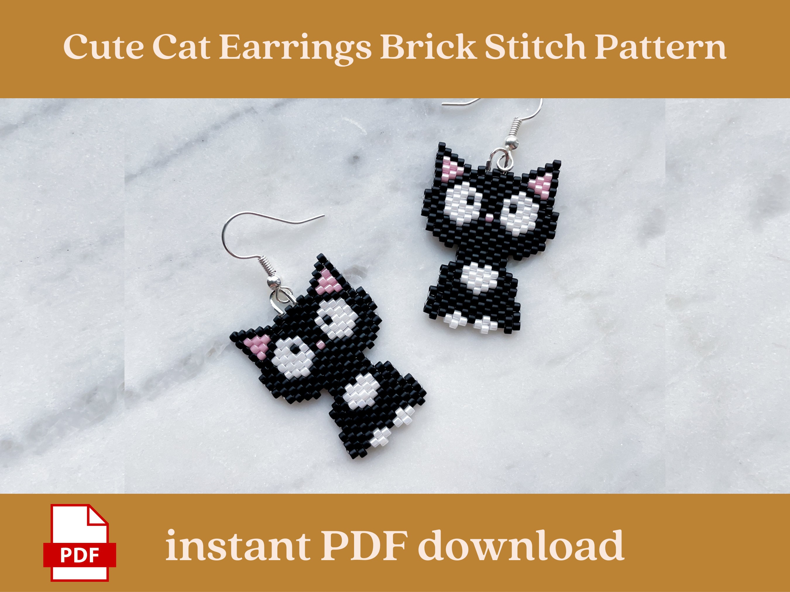 Cute Cat Brick Stitch Earrings Pattern, Tuxedo Cat Beading Pattern ...