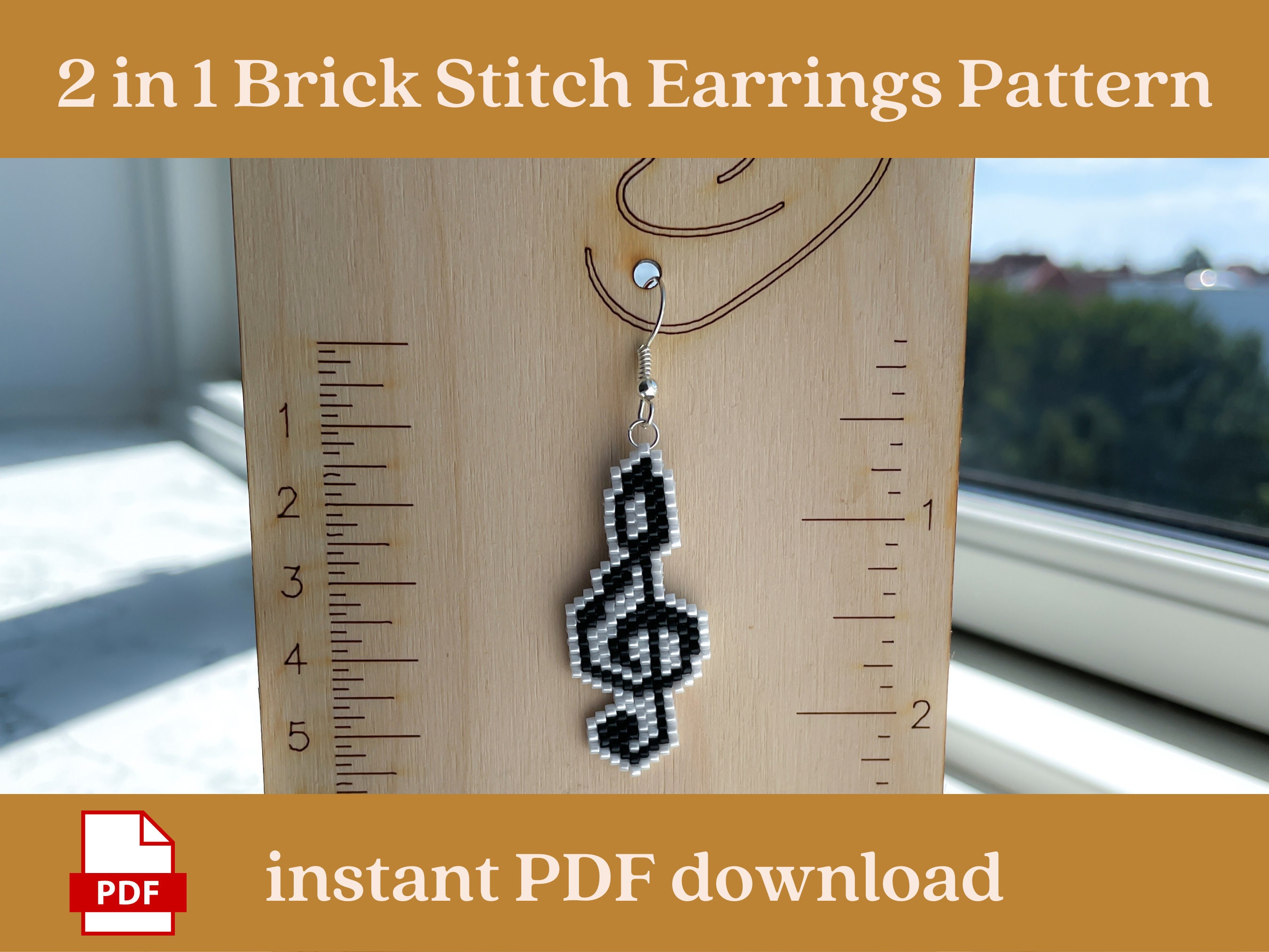 Music Note & Treble Clef Earrings Pattern, Brick Stitch PDF Beading ...
