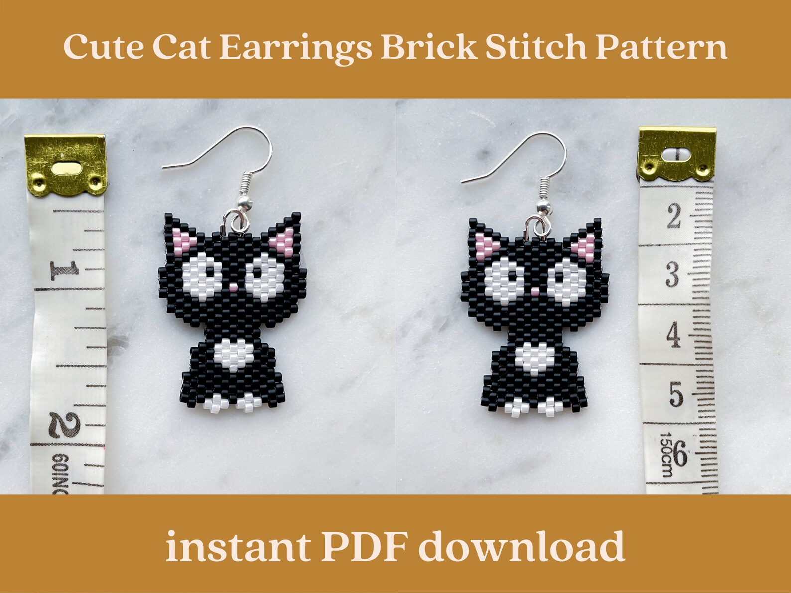 Cute Cat Brick Stitch Earrings Pattern, Tuxedo Cat Beading Pattern ...