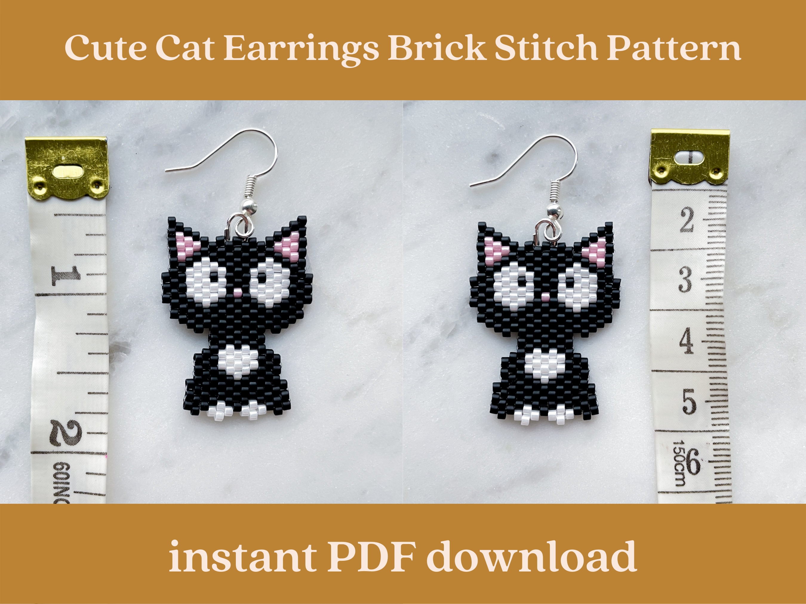 Cute Cat Brick Stitch Earrings Pattern, Tuxedo Cat Beading Pattern ...