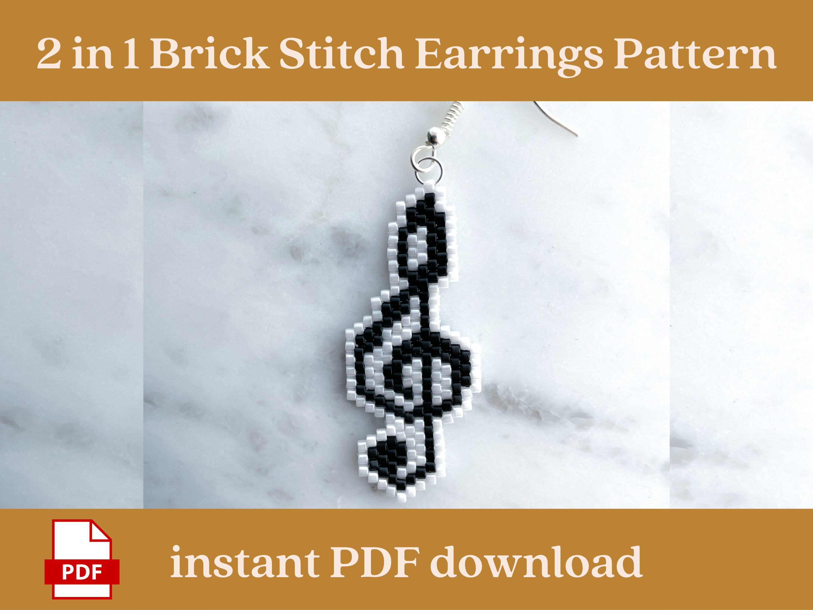 Music Note & Treble Clef Earrings Pattern, Brick Stitch PDF Beading ...