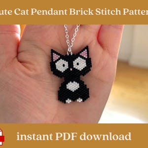 Cute Cat Brick Stitch Pendant Pattern, Tuxedo Cat Beading Pattern ...