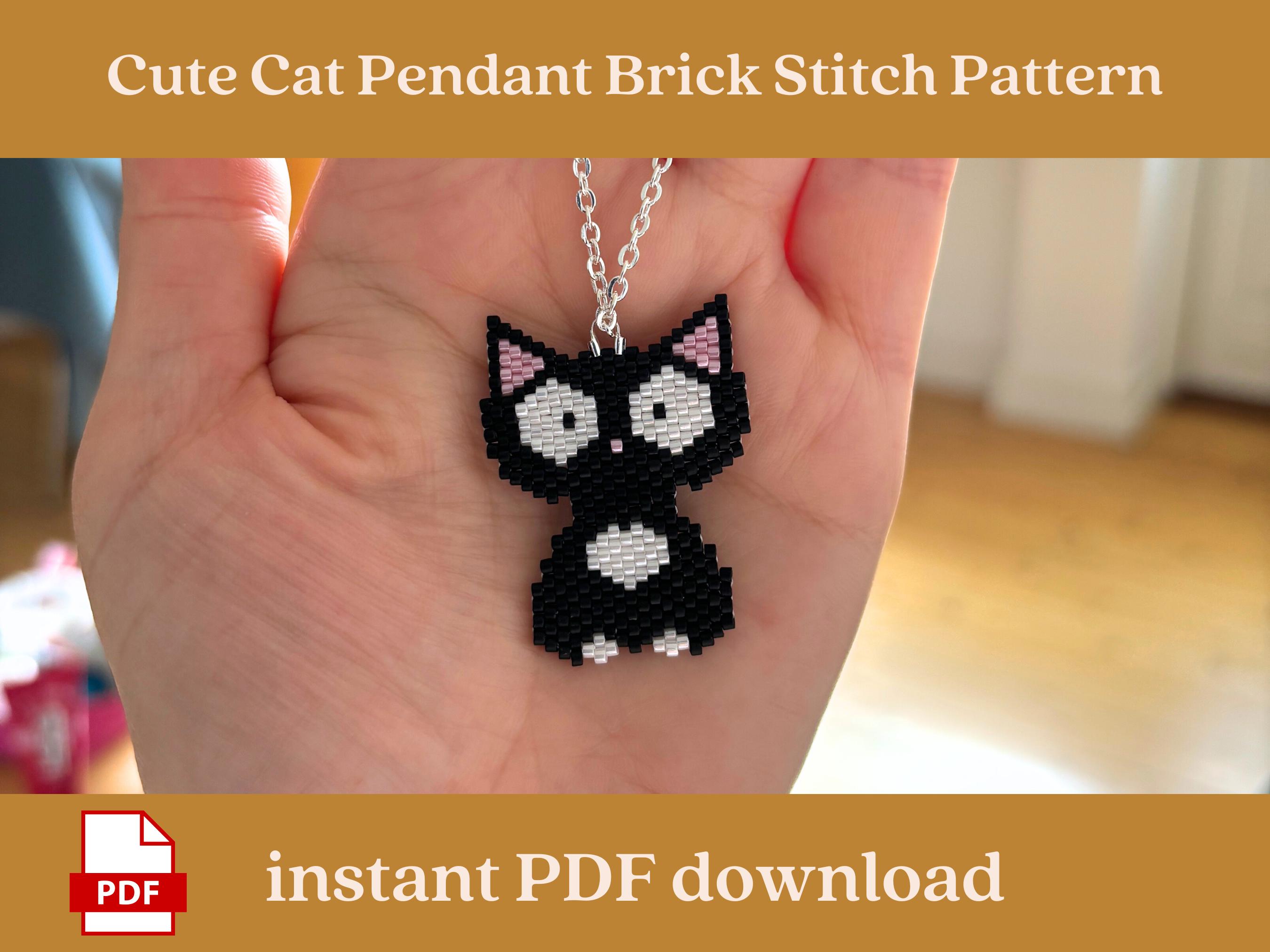 Cute Cat Brick Stitch Pendant Pattern, Tuxedo Cat Beading Pattern ...