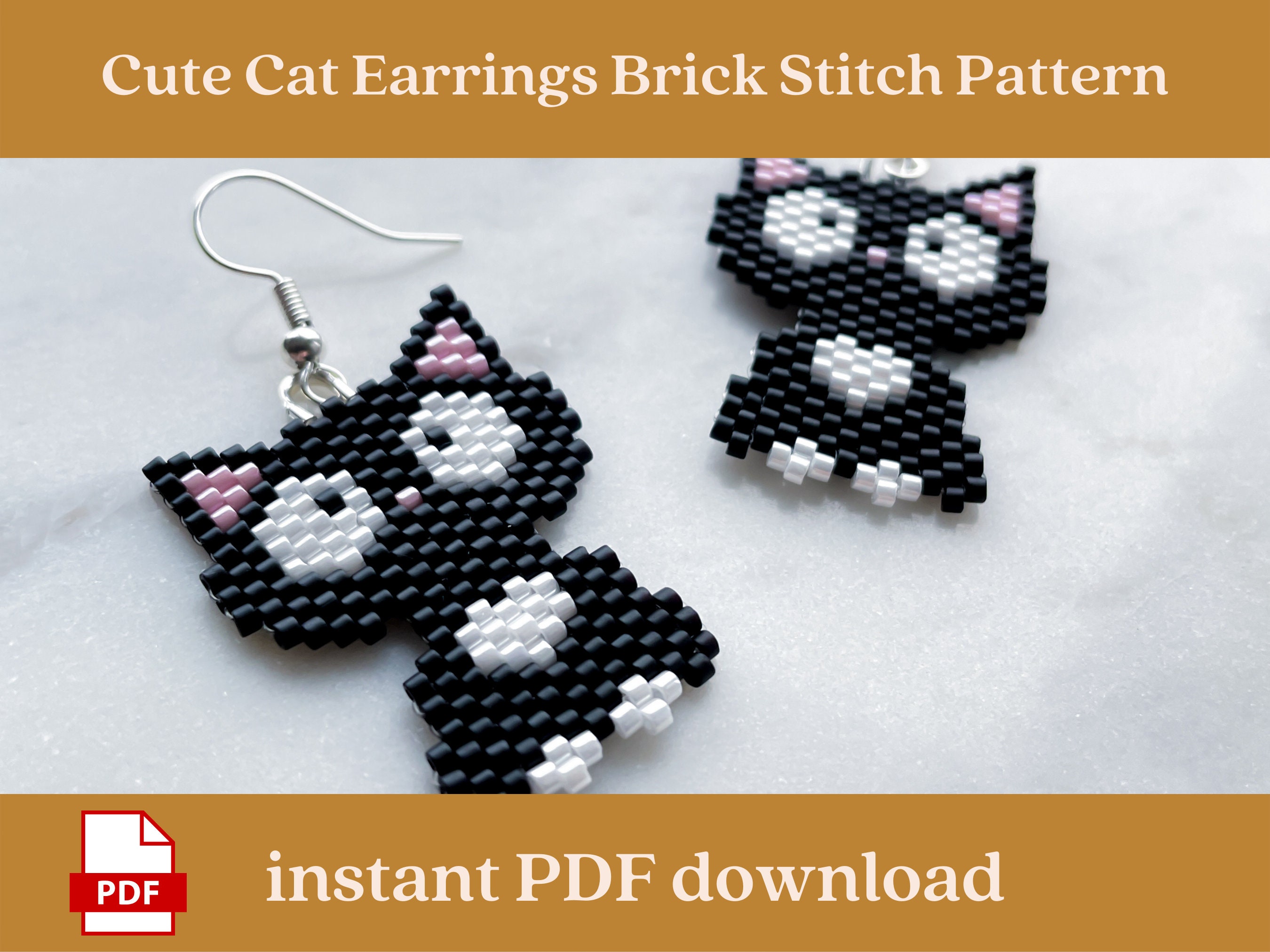 Cute Cat Brick Stitch Earrings Pattern, Tuxedo Cat Beading Pattern ...