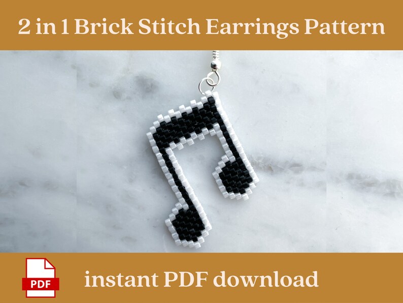 Music Note & Treble Clef Earrings Pattern, Brick Stitch PDF Beading ...