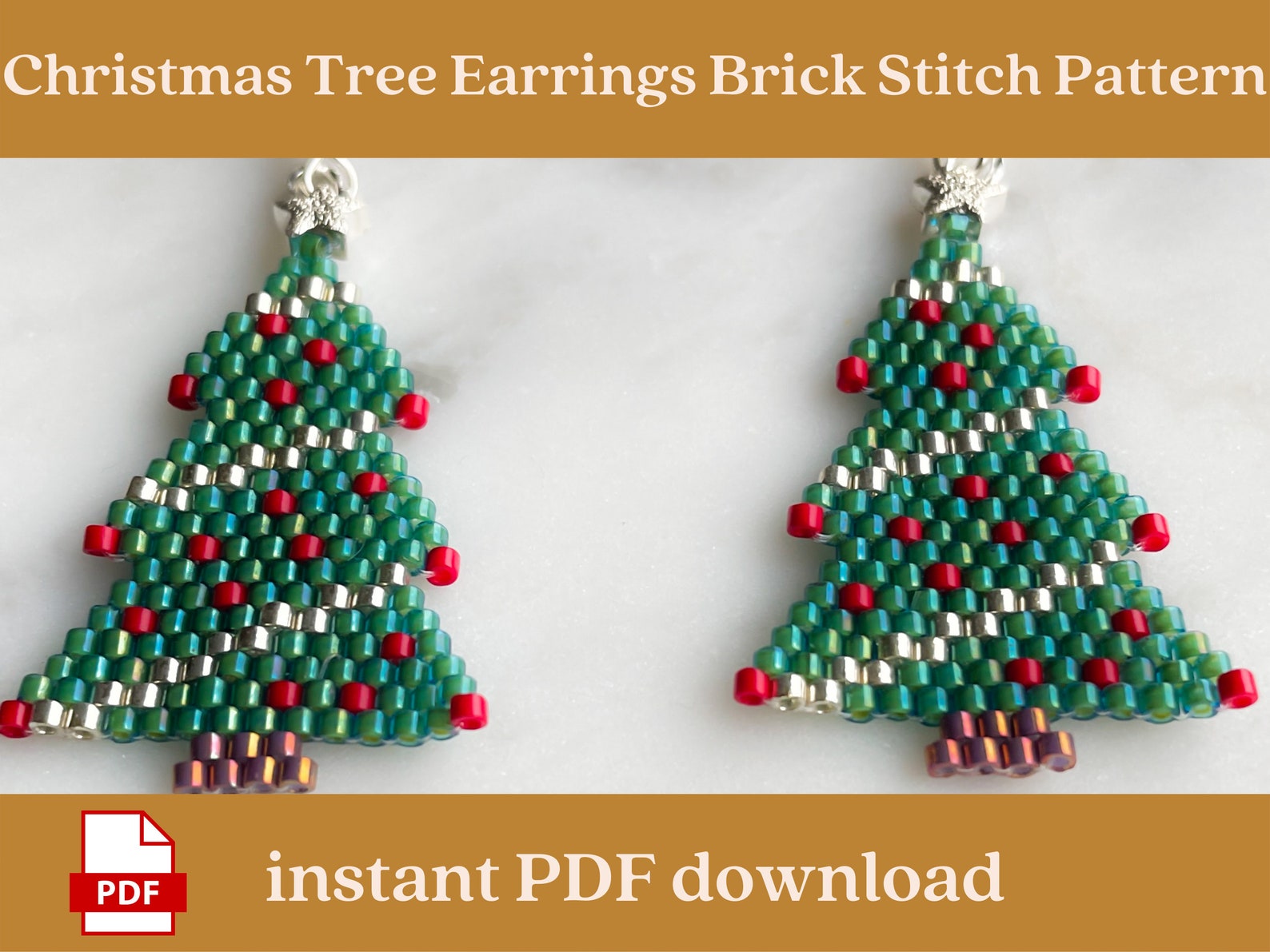 Christmas Tree Earrings Pattern, Brick Stitch Pattern, Xmas Beading Pattern, Beaded Christmas ...