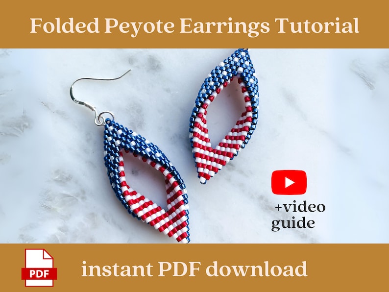 Folded Peyote Stars and Stripes Earrings Tutorial, American Flag Beaded ...