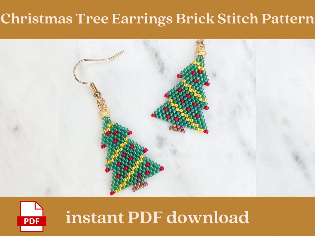 Christmas Tree Earrings Pattern, Brick Stitch Pattern, Xmas Beading ...