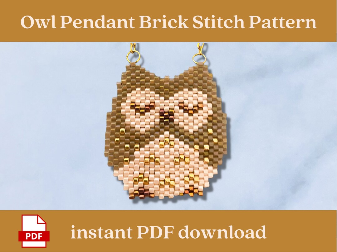 Owl Beaded Pendant Pattern, Brick Stitch Pattern, Owl Necklace Beading ...