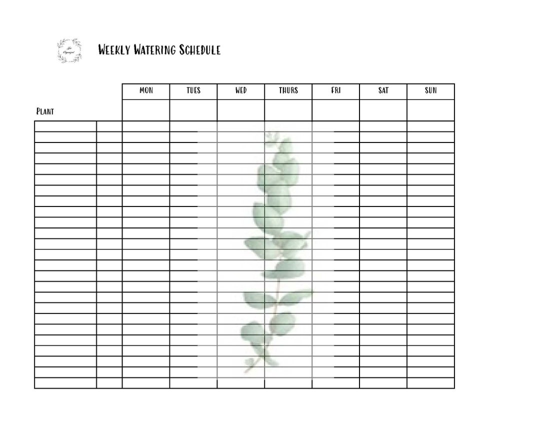 Weekly Watering Schedule - Etsy