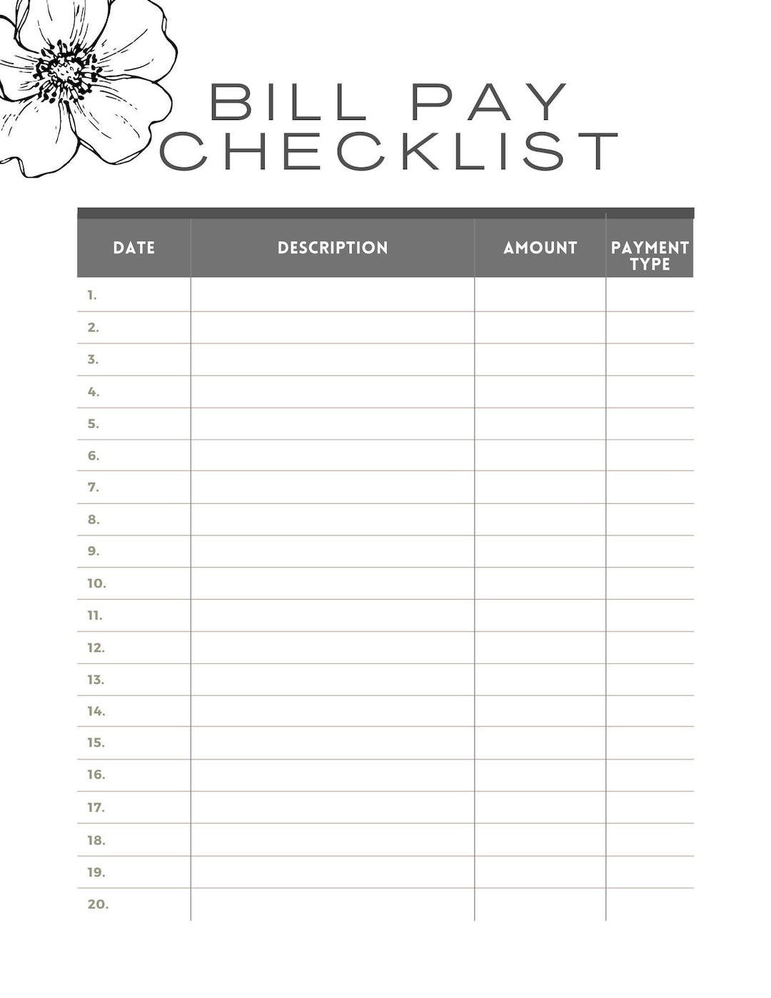 Bill Pay Checklist - Etsy