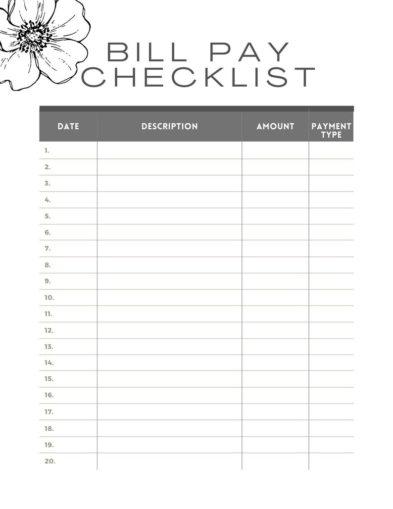 Bill Pay Checklist - Etsy