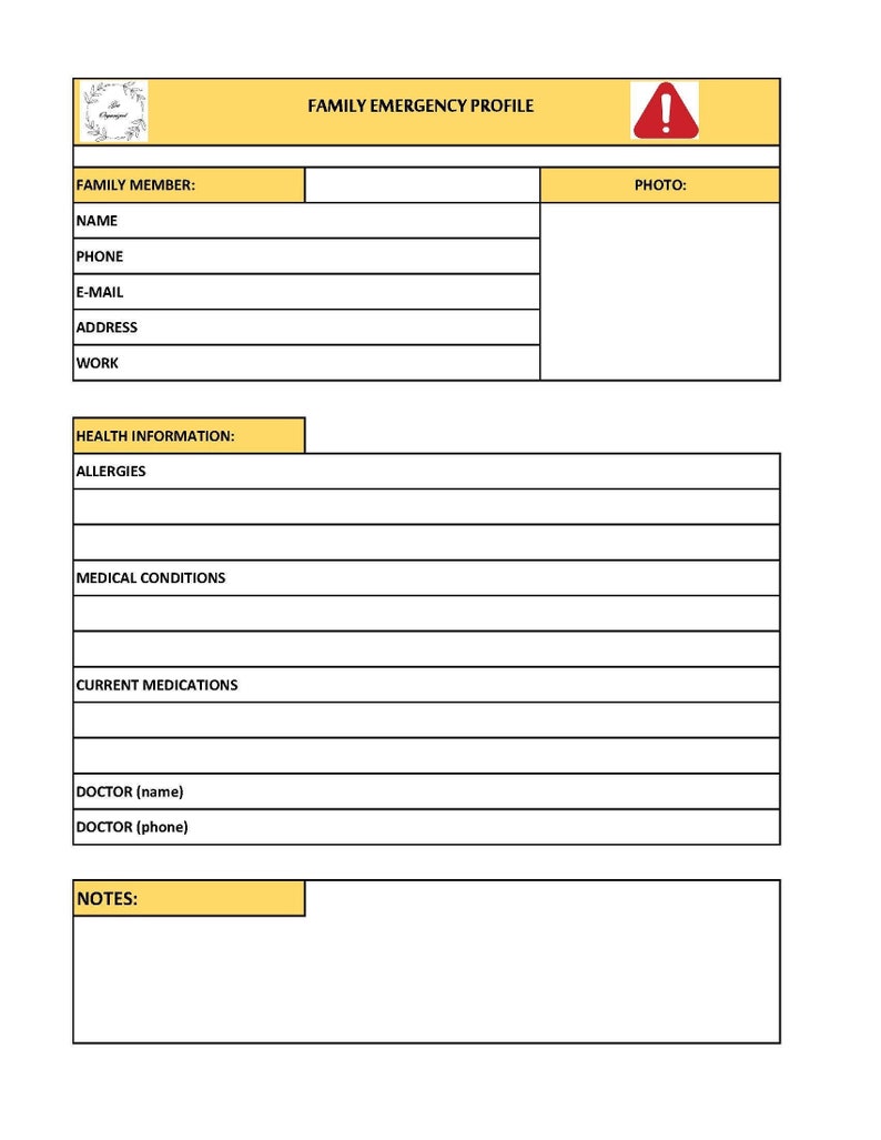 Family Emergency Profile - Etsy