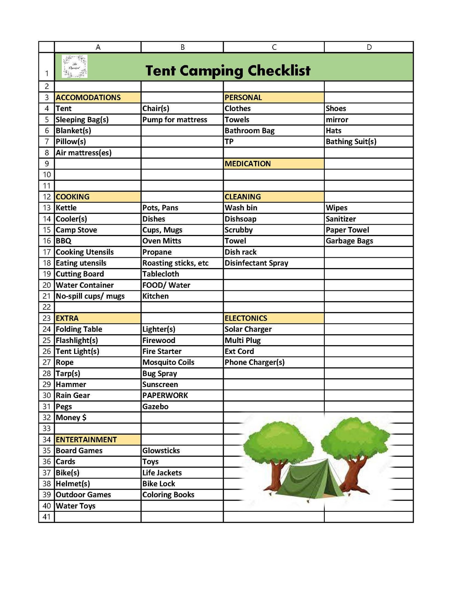 Camping Checklist - Etsy
