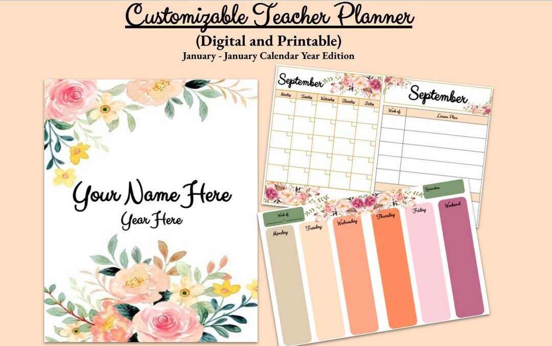 Floral Watercolor Teacher Planner (digital Virtual Printable Editable ...