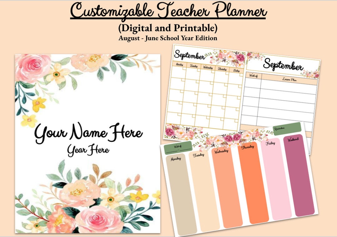 Floral Watercolor Teacher Planner (digital Virtual Printable Editable ...