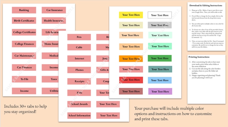 Organizing File Folder Labels, Tabs (customizable, Printable) - Etsy