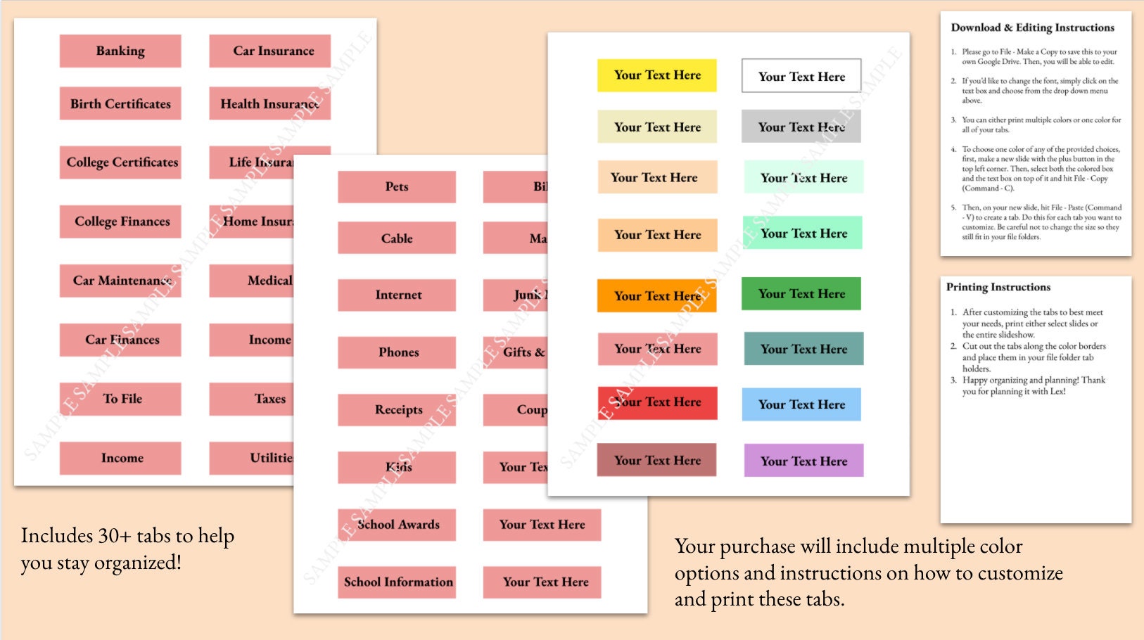 Organizing File Folder Labels, Tabs (customizable, Printable) - Etsy