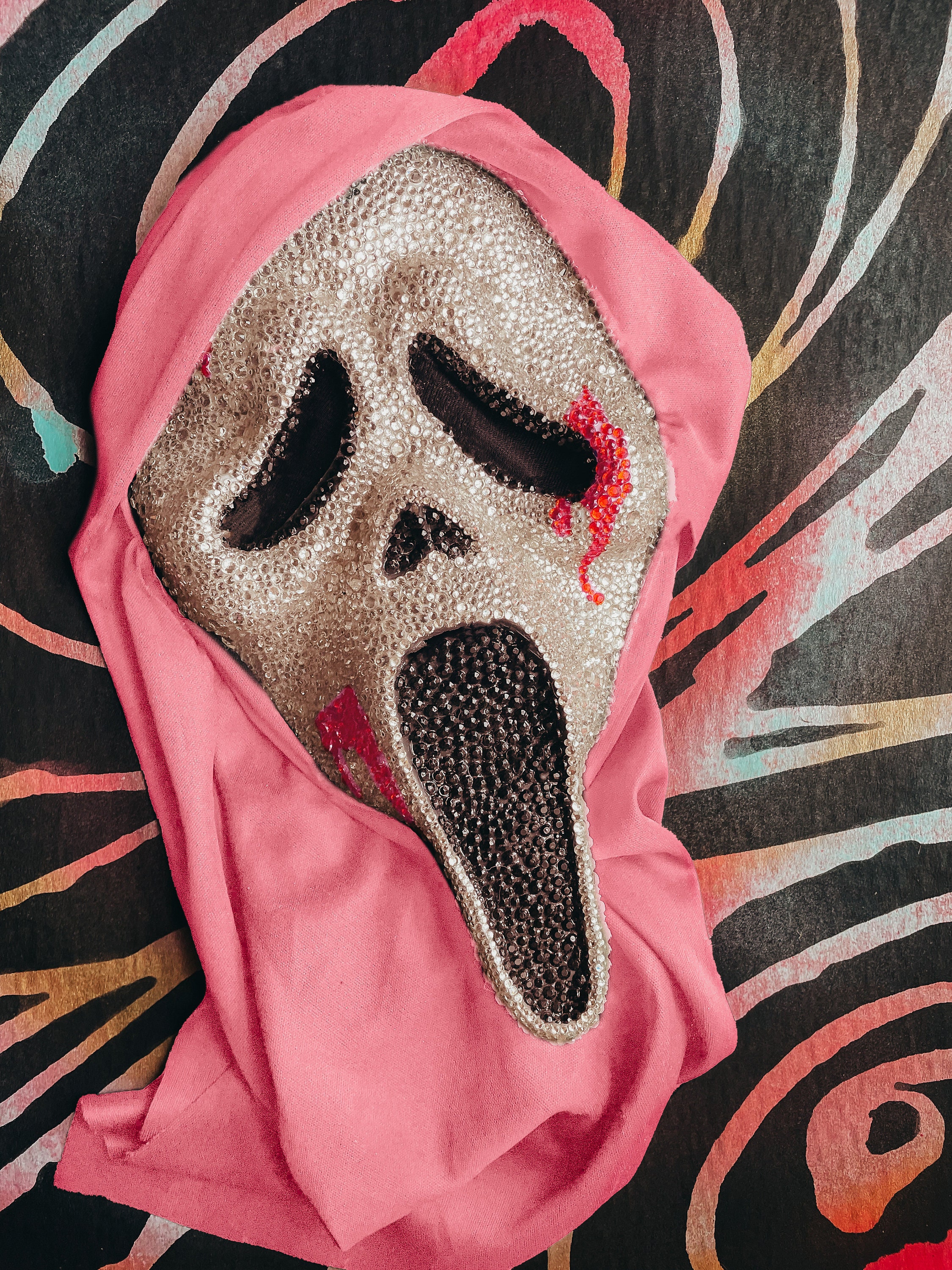 PINK Crystalized Bedazzled Bling Bloody Scream Ghostface Mask - Etsy