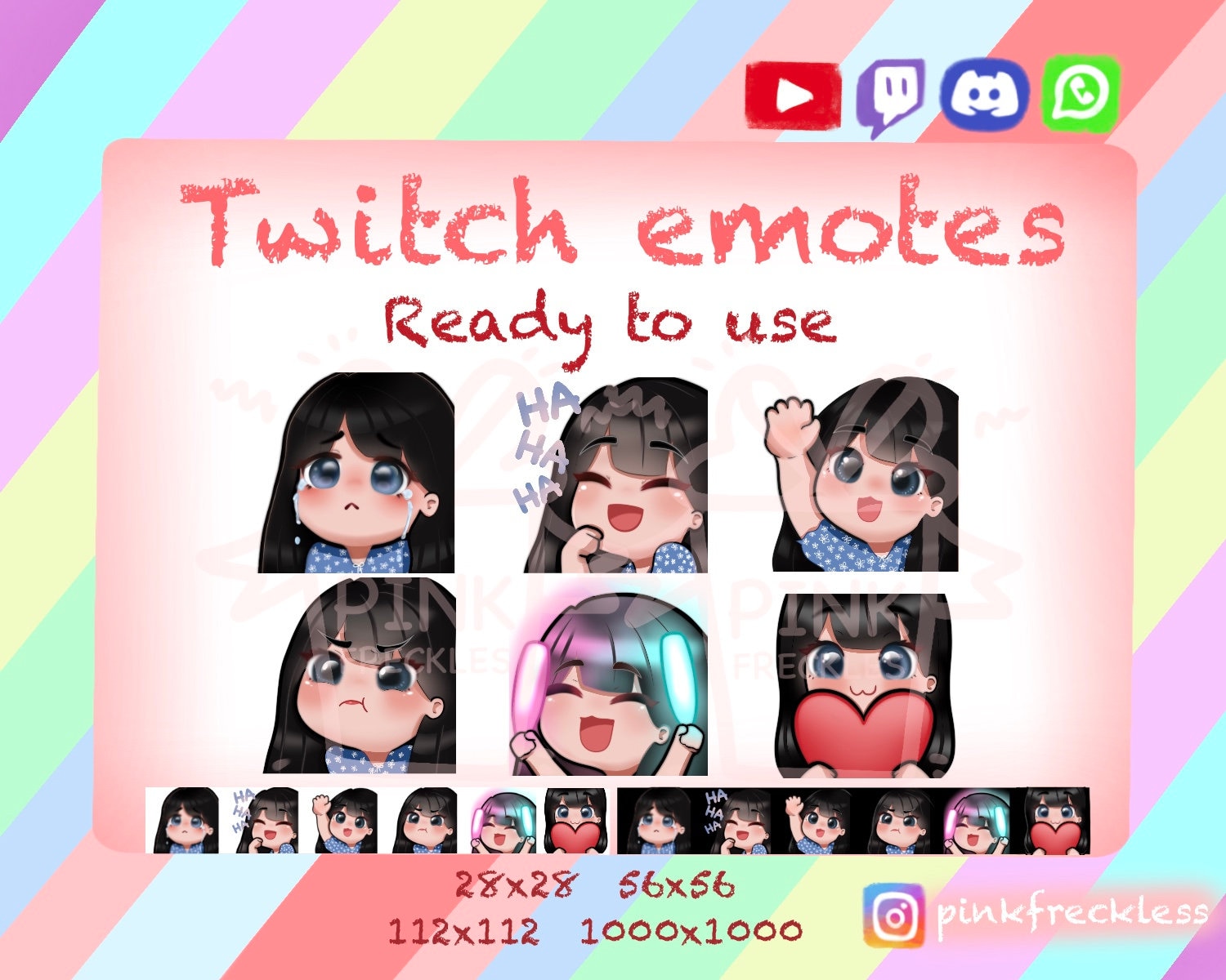 Drawing & Illustration Black hair Blue eyes kawai Cat Twitch emotes ...