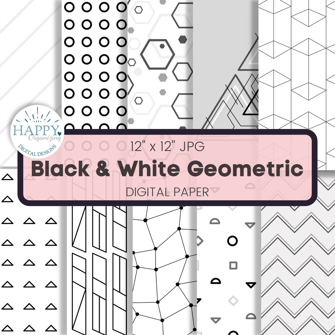 Geometric Digital Paper, Black and White Paper, Shapes, Scrapbook Paper ...