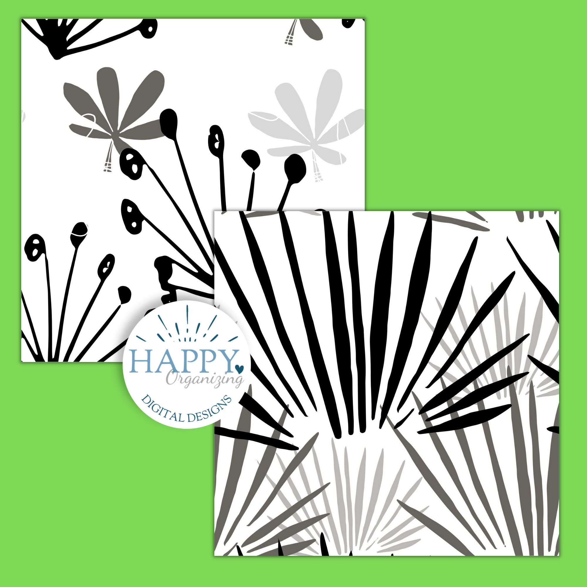 10 Tropical Digital Papers, Black and White Paper, Tropical, Summer ...