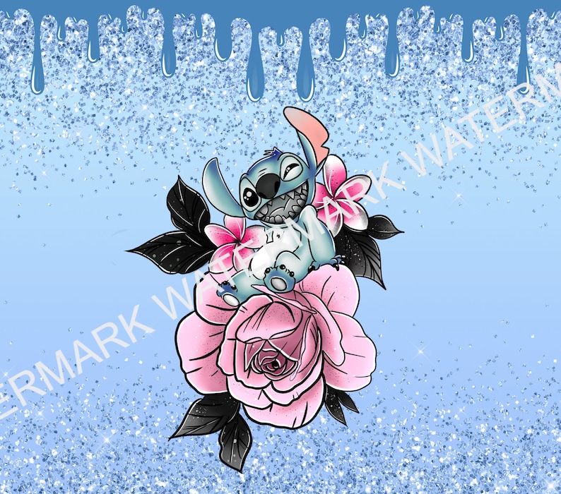 Stitch Flowers Glitter Effect Paint Drip Straight Sublimation - Etsy