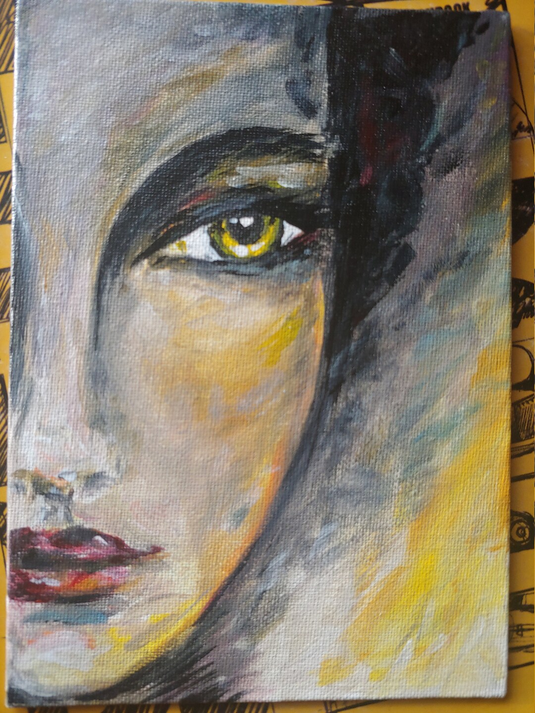 Real Acrylic Painting Half Face Woman Portrait Original Art - Etsy