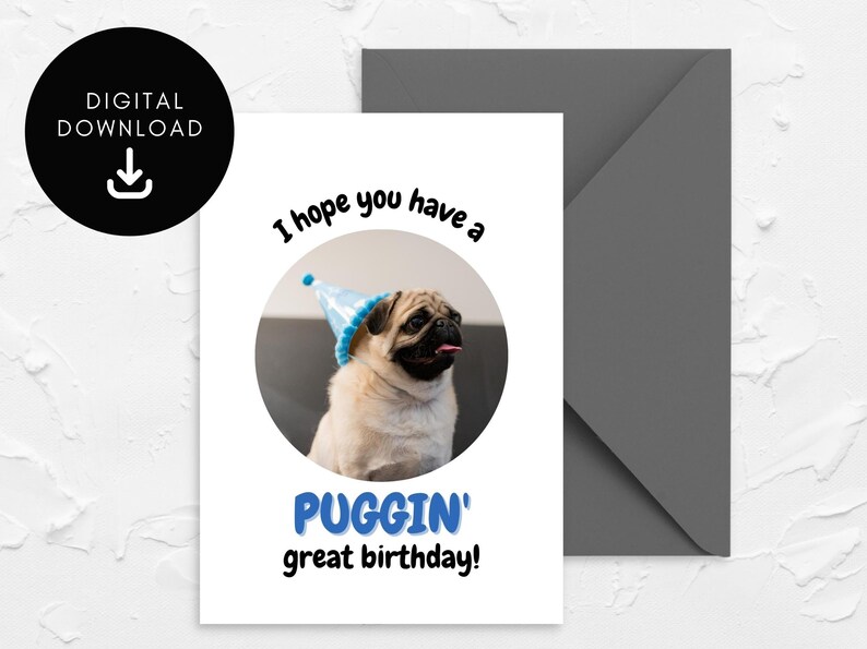 Pug Pun Birthday Card Printable Instant Download - Etsy