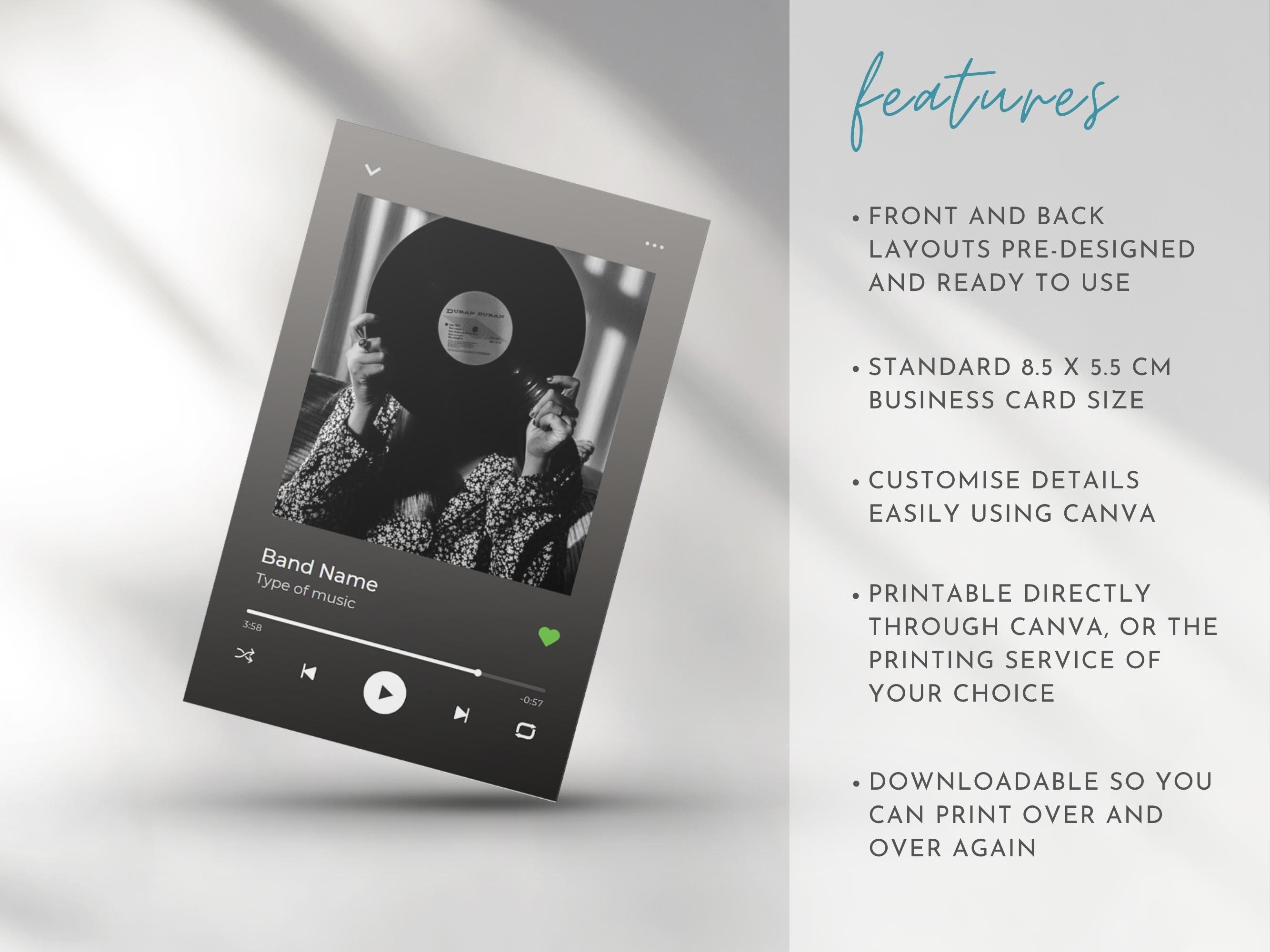 Spotify Business Card Template for Musician Editable Canva Template ...