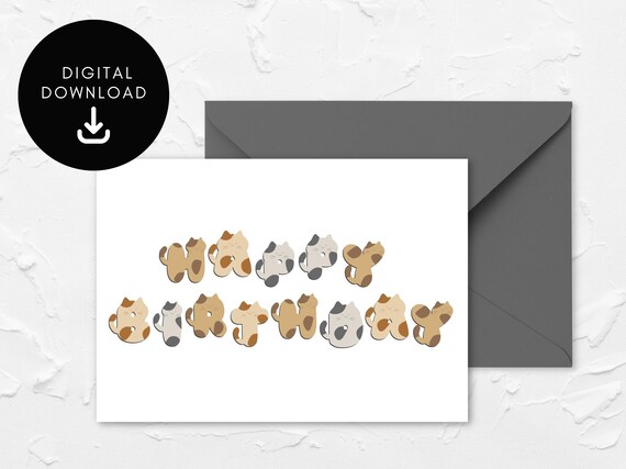 Cat Alphabet Birthday Card Printable Instant Download - Etsy