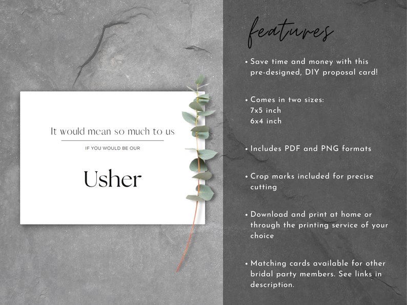 Usher Proposal Card Modern Wedding DIY PRINTABLE Minimalist - Etsy