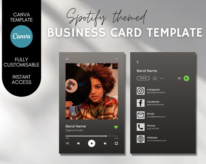 Spotify Business Card Template for Musician Editable Canva Template ...