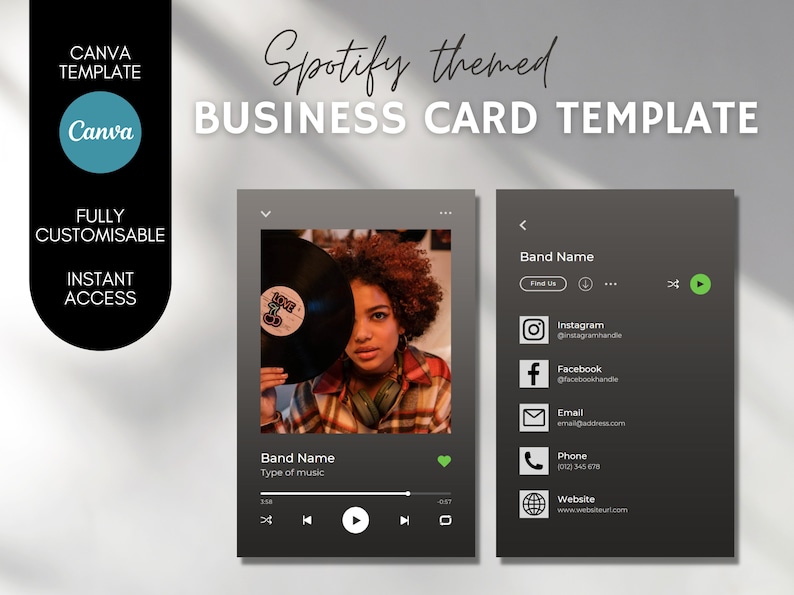 Spotify Business Card Template for Musician Editable Canva Template ...