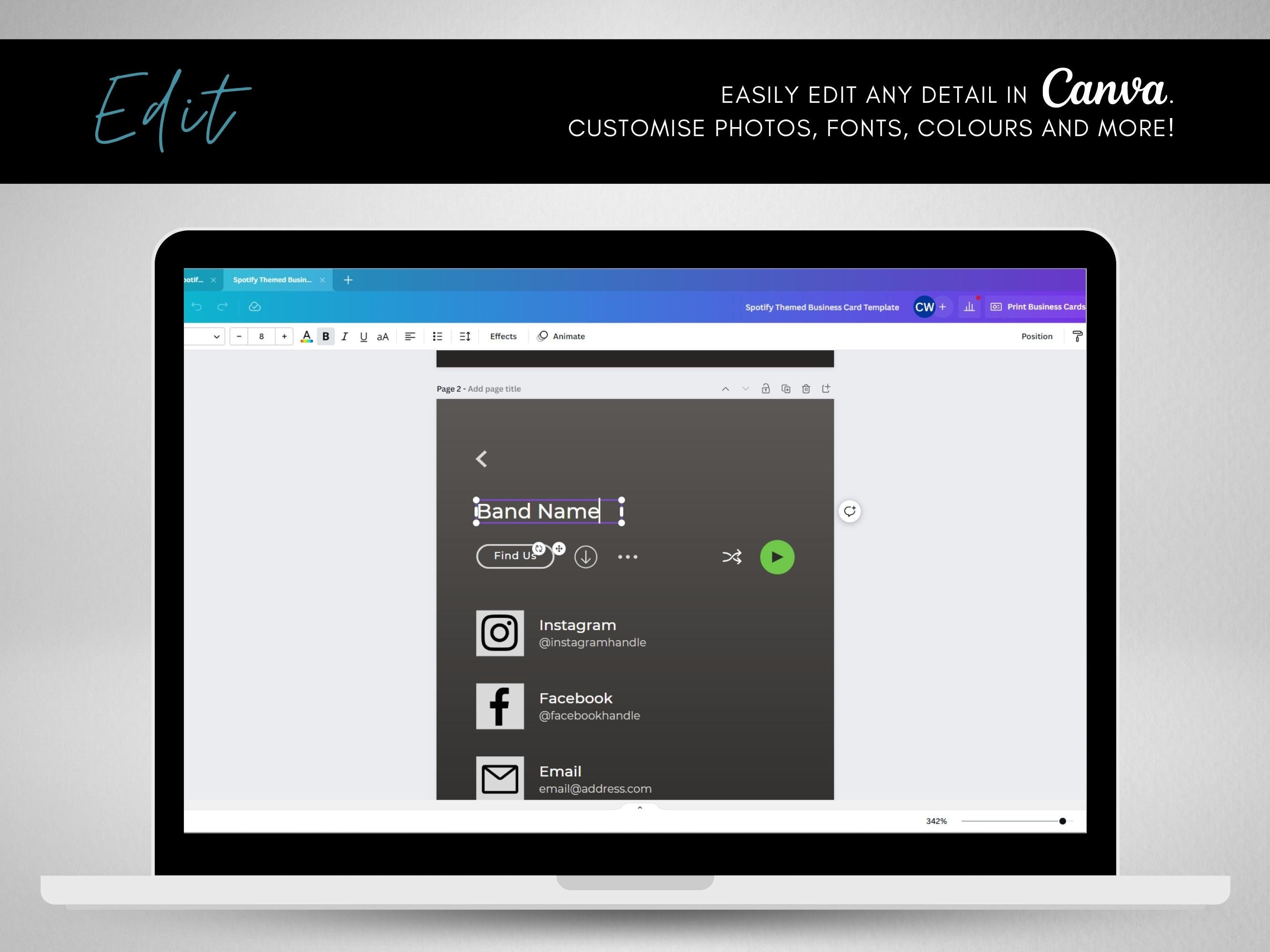 Spotify Business Card Template for Musician Editable Canva Template ...