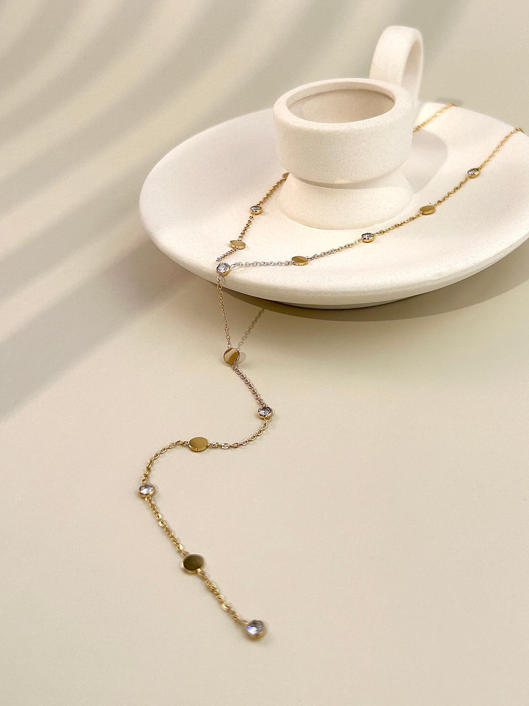 Fine Stainless Steel Y-shaped Lasso Necklace With Round Medallion ...