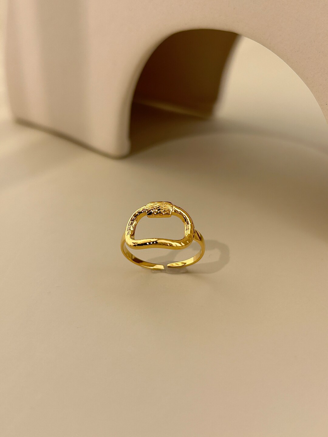 Gold Chiseled Oval Adjustable Stainless Steel Ring - Etsy