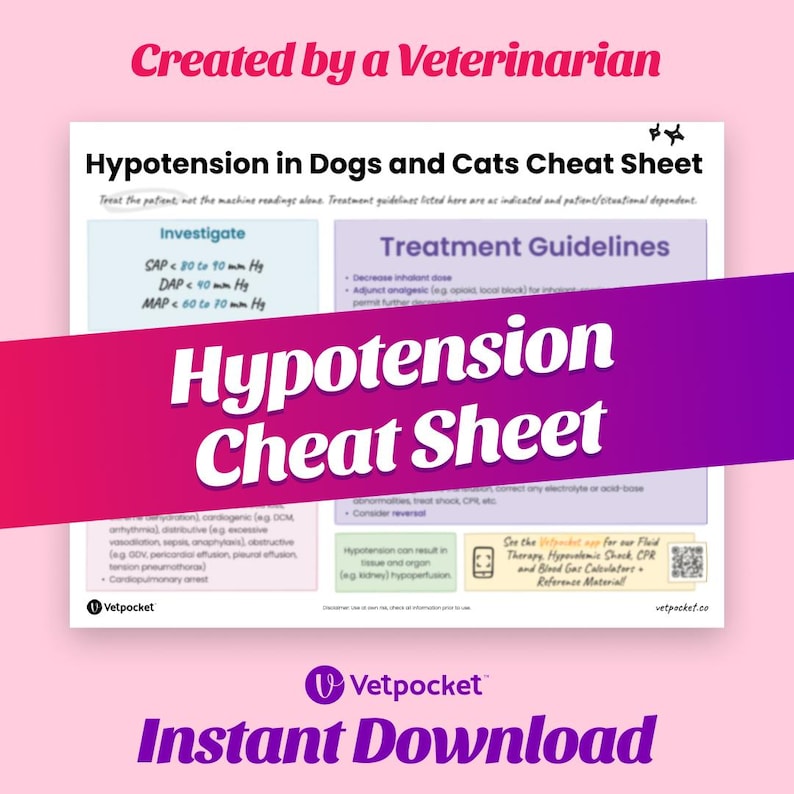 Veterinary Hypotension in Dogs and Cats Cheat Sheet - Etsy