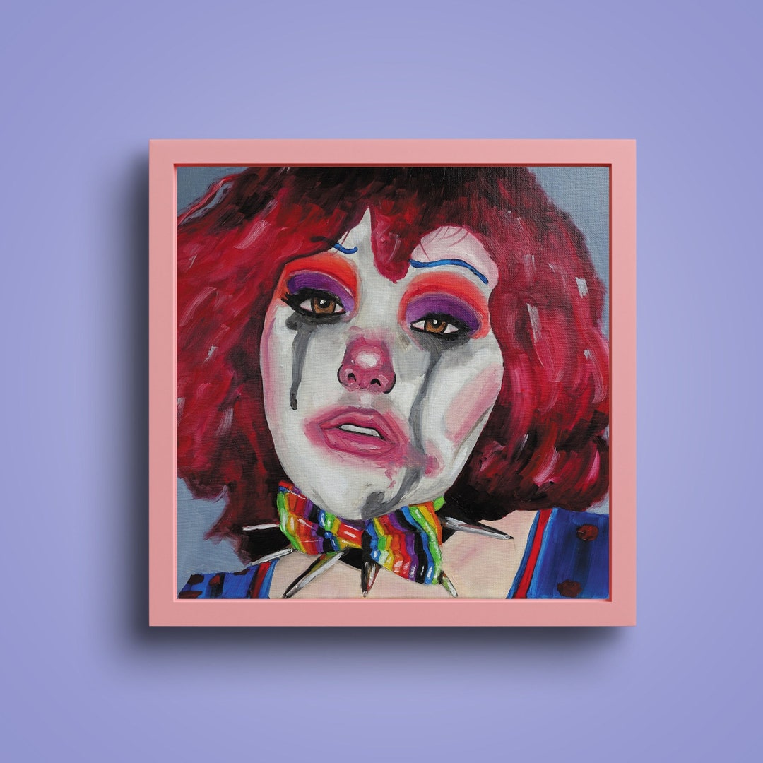 8x8 Art Gloss Print Clown Crying Sad Red Portrait - Etsy