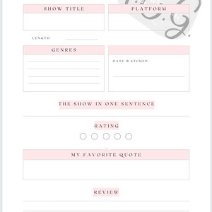 Digital TV Show Log/tracker - Etsy