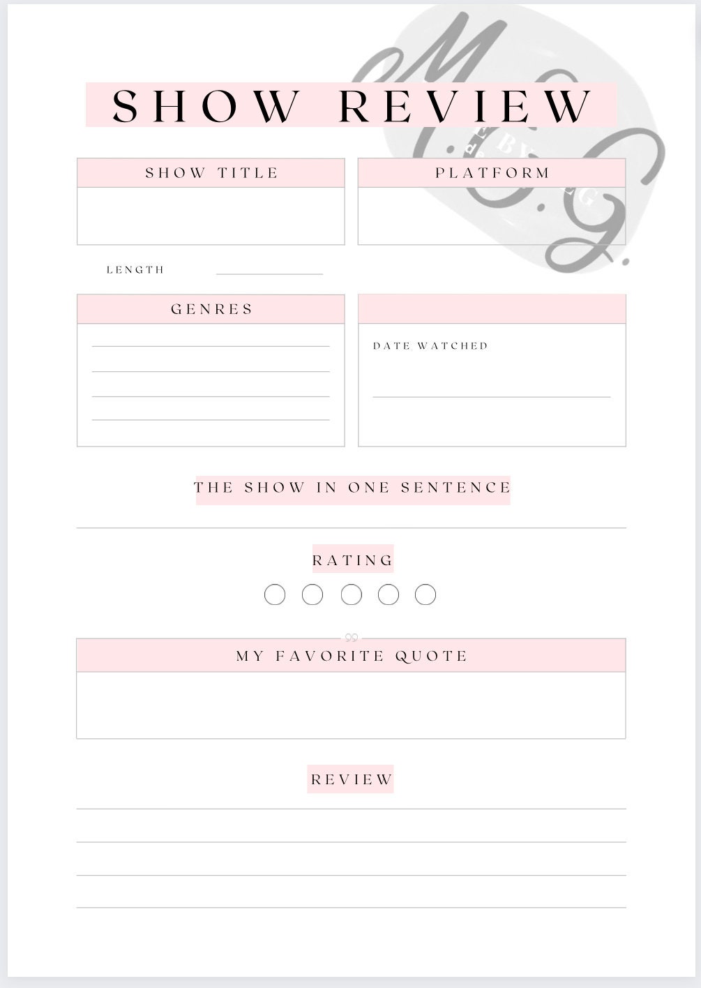 Digital TV Show Log/tracker - Etsy