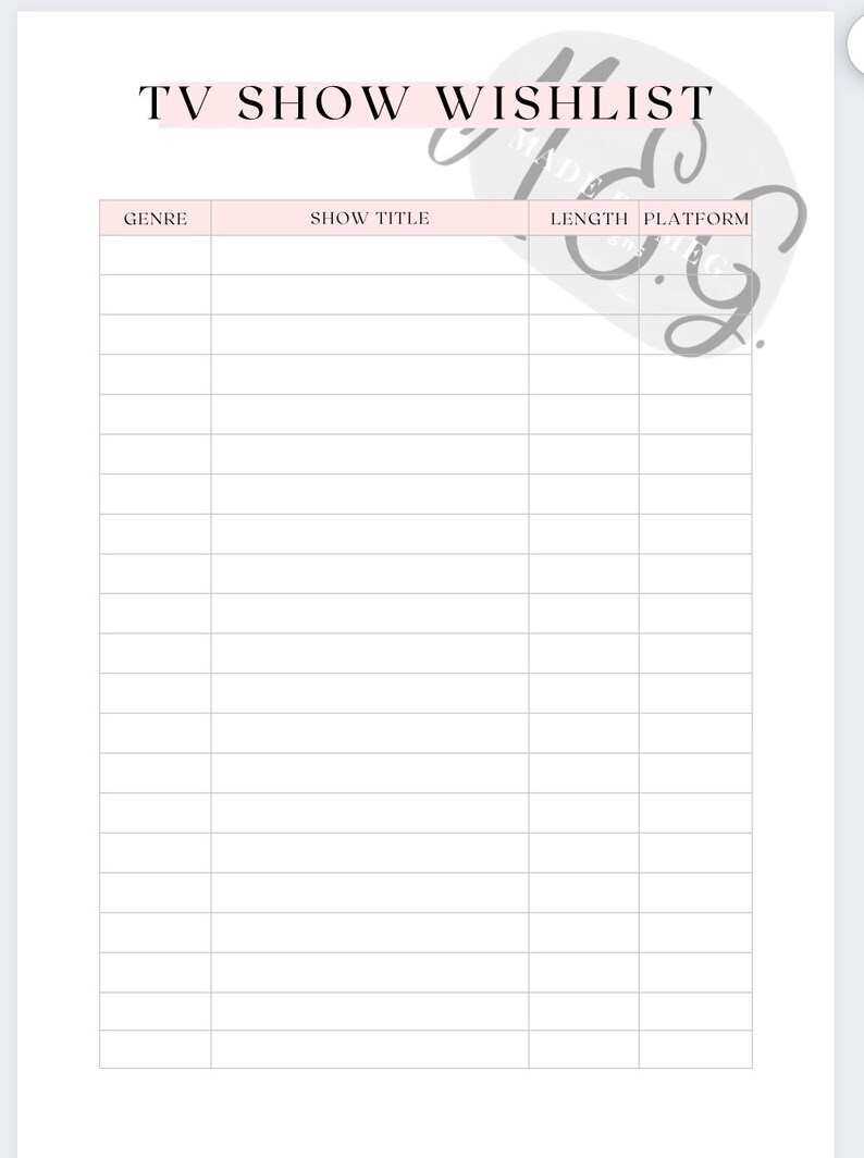 Digital TV Show Log/tracker - Etsy