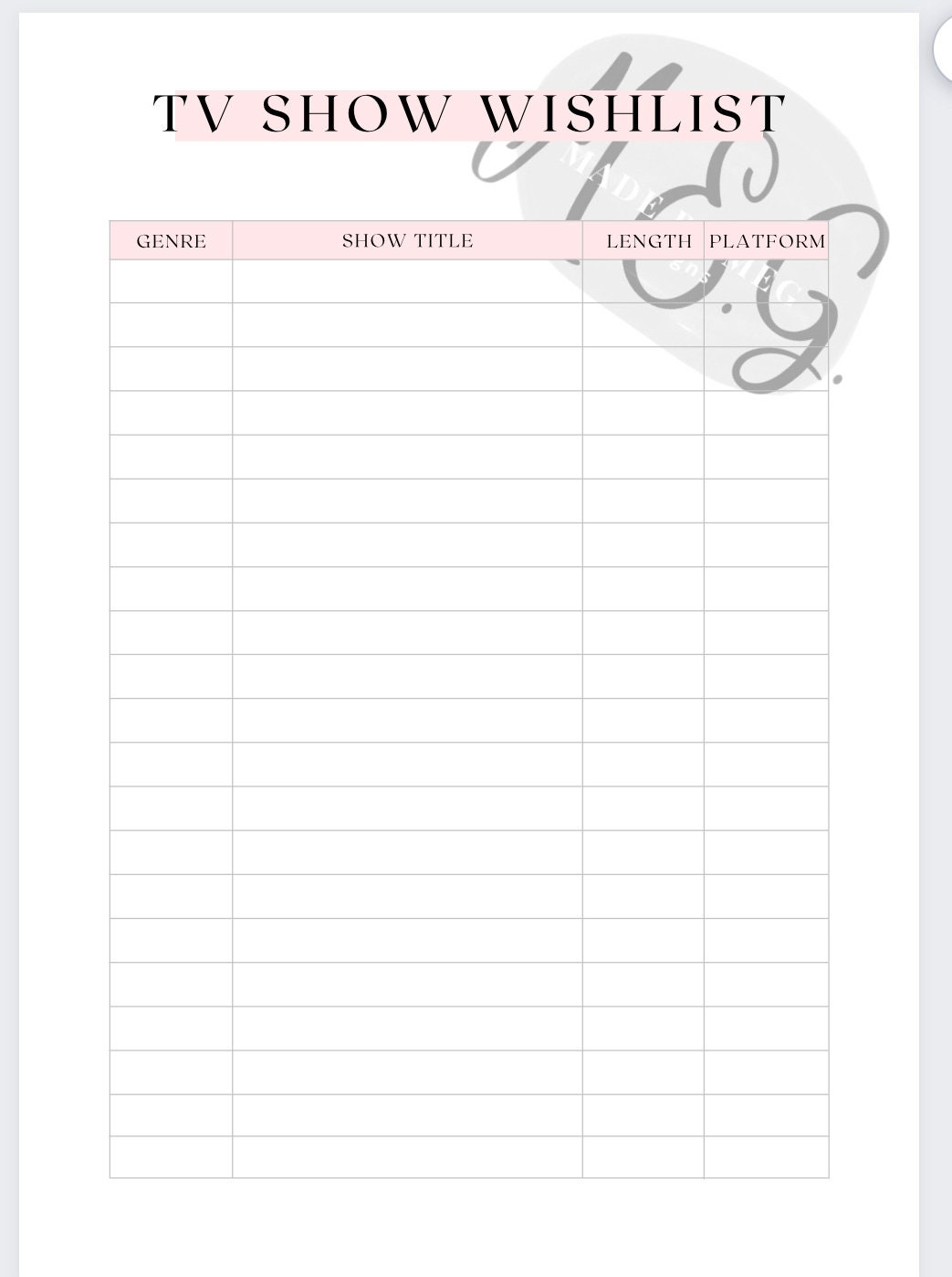 Digital TV Show Log/tracker - Etsy